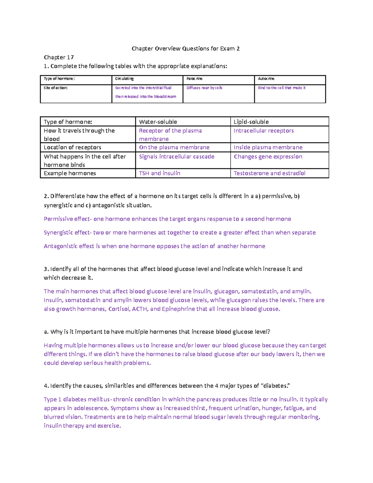 Chap 17 endocrine overview - Chapter Overview Questions for Exam 2 ...