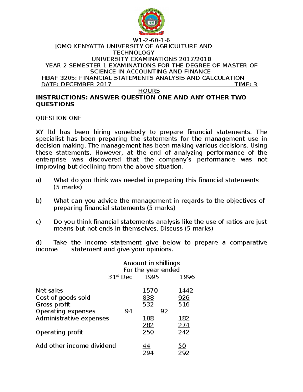 HBA 3205 Financial Statements Analysis AND Calculation - W1-2-60-1 ...