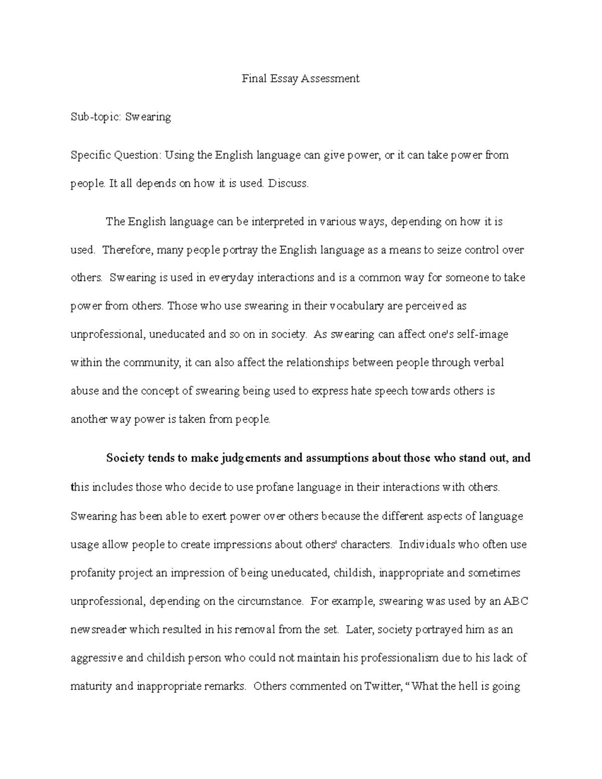 The Power of Swearing in English Language Usage - Studocu