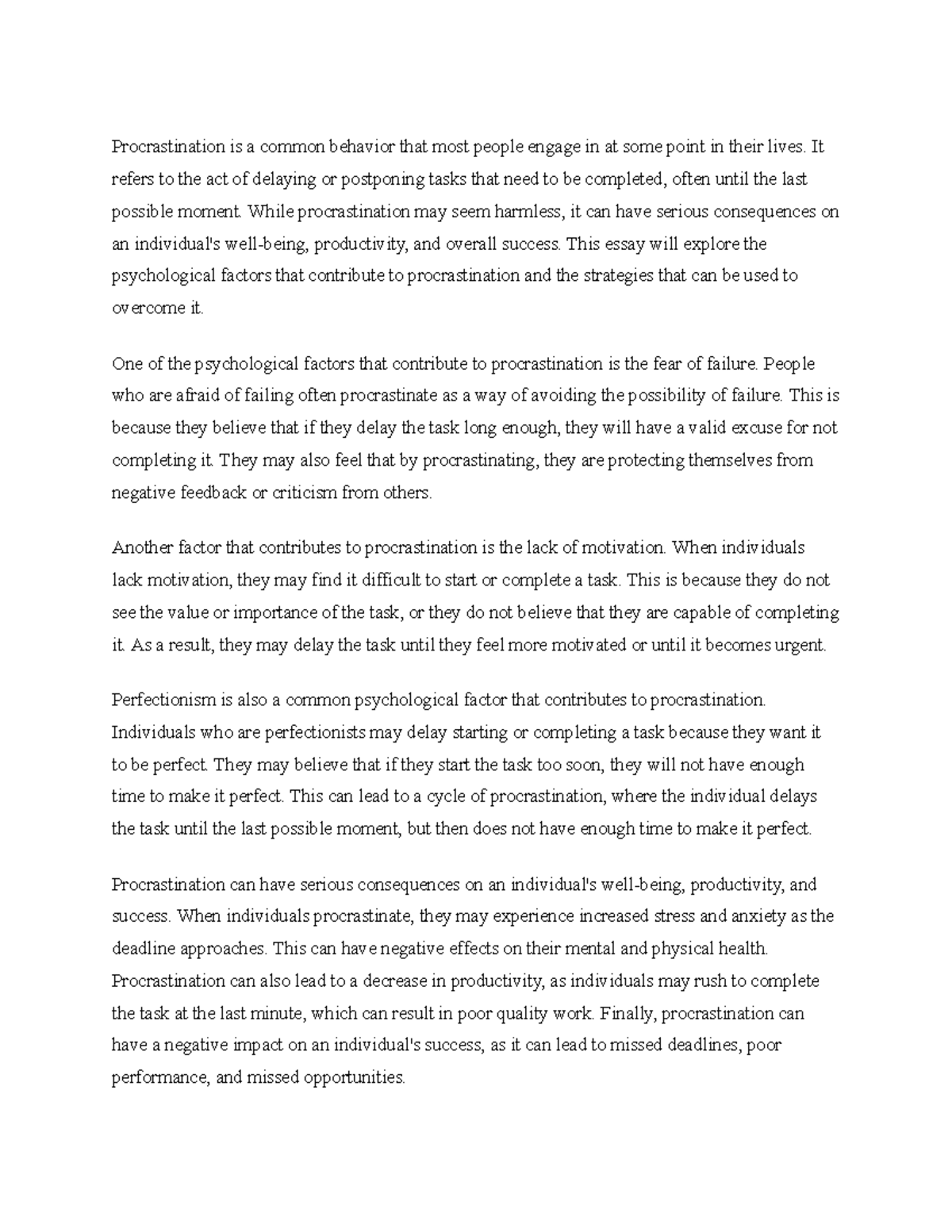 Title The Psychology of Procrastination - Procrastination is a common ...