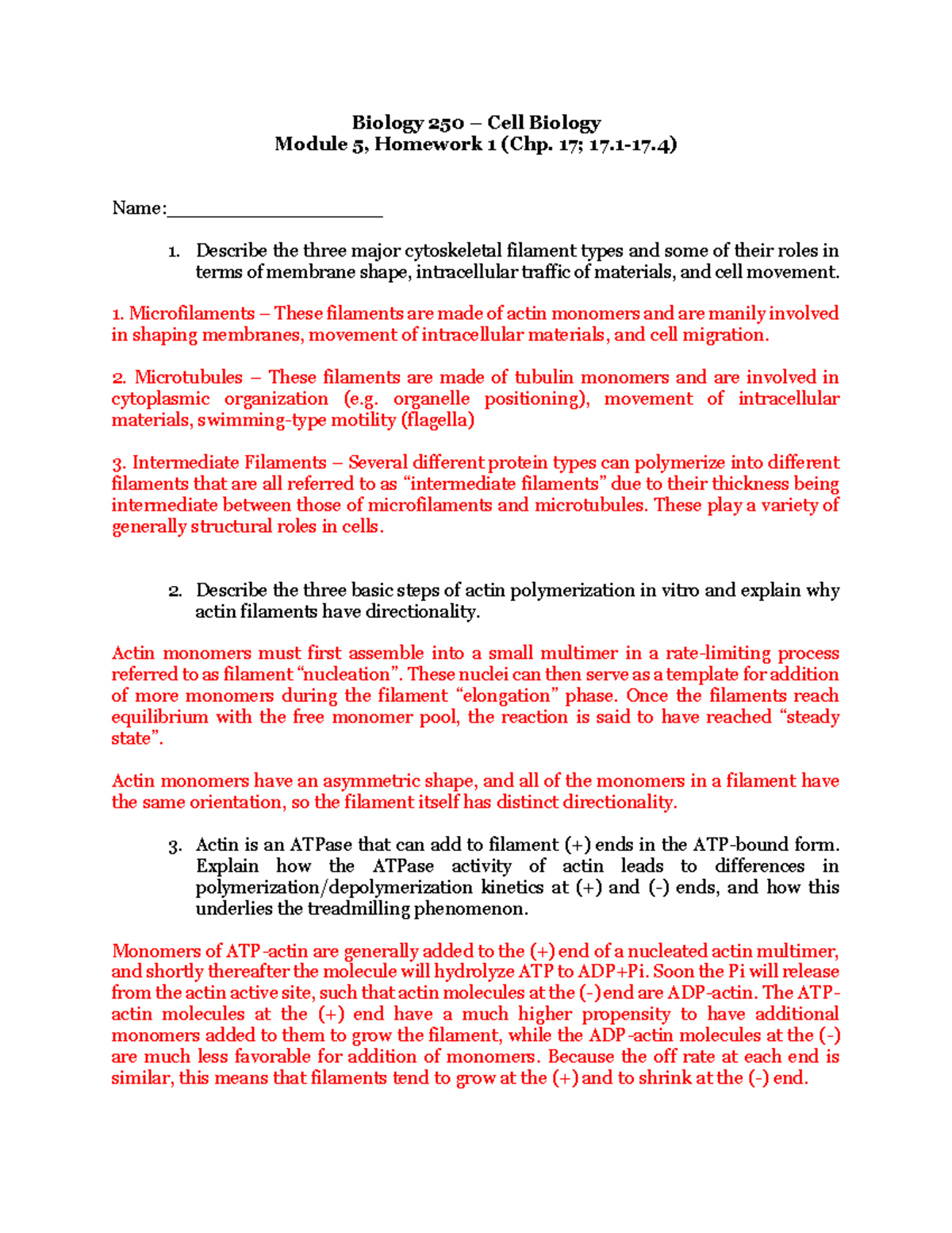Module 5 Homework 1 Answer - Biology 250 – Cell Biology Module 5 ...
