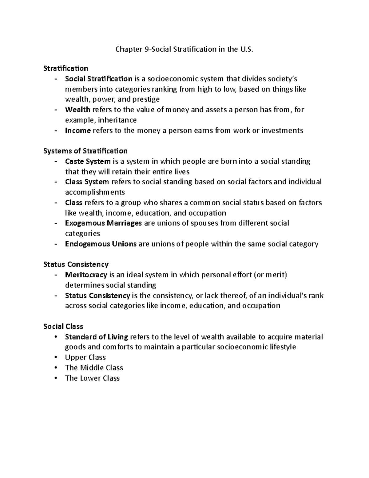 Chapter 9 Social Stratification in the U.S - Stratification - Social ...