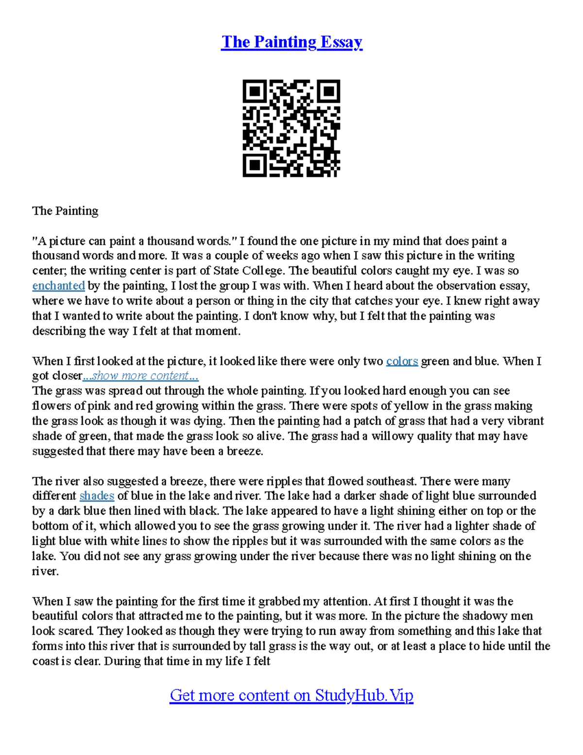 Have Someone Write Your Essay - The Painting Essay The Painting "A ...