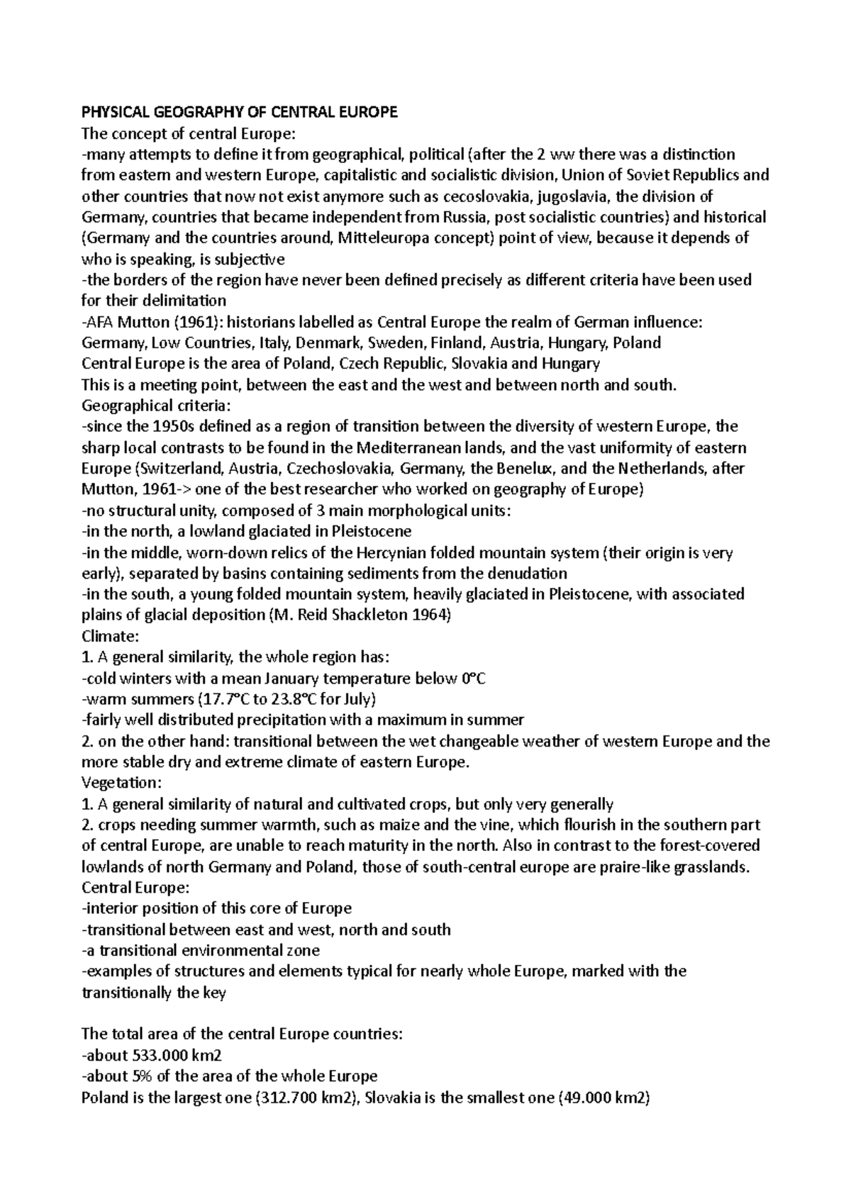 Physical Geography OF Central Europe - PHYSICAL GEOGRAPHY OF CENTRAL ...