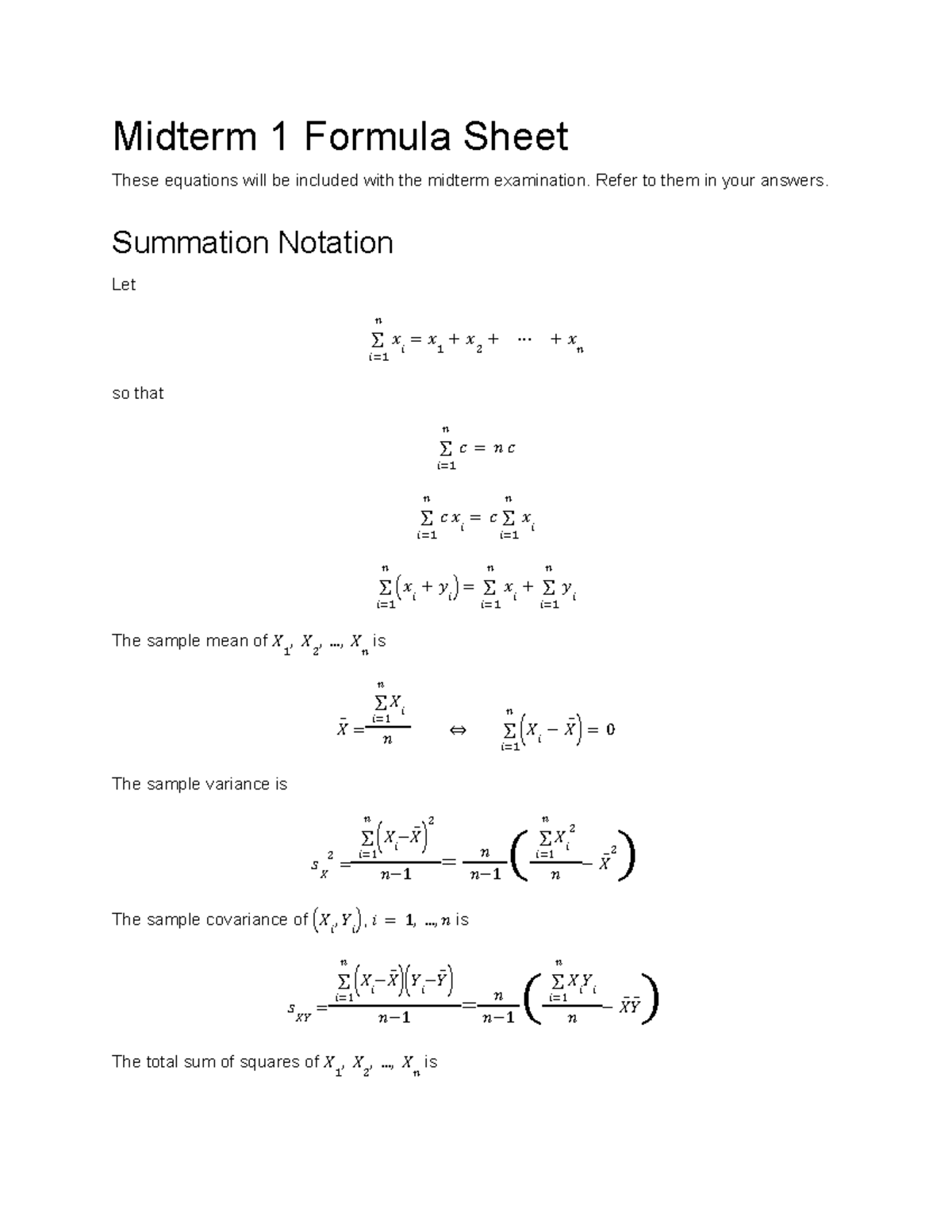 Copy of Midterm 2 Formula Sheet - Midterm 1 Formula Sheet These ...