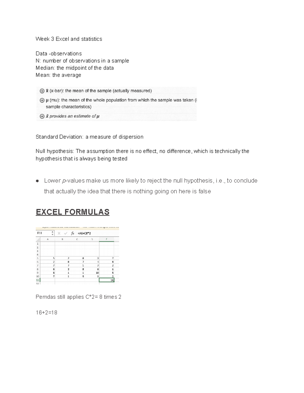 Lab review Demarest bio lab 2 - Week 3 Excel and statistics Data ...