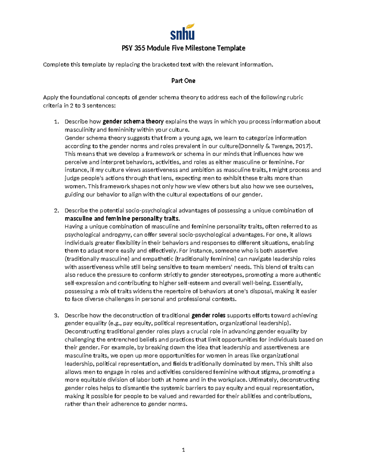 PSY 355 Module Five Milestone - Part One Apply the foundational ...