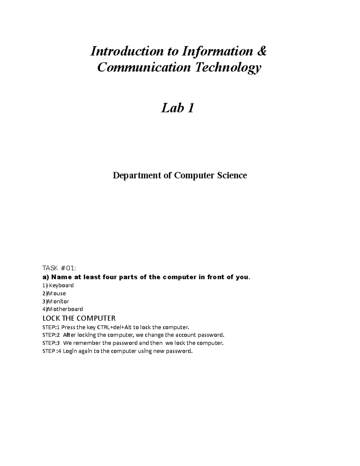LAB Report 1 MICROSOFT WORD ACTIVITITES AND TASLKS FOR 1ST SEMESTER ...