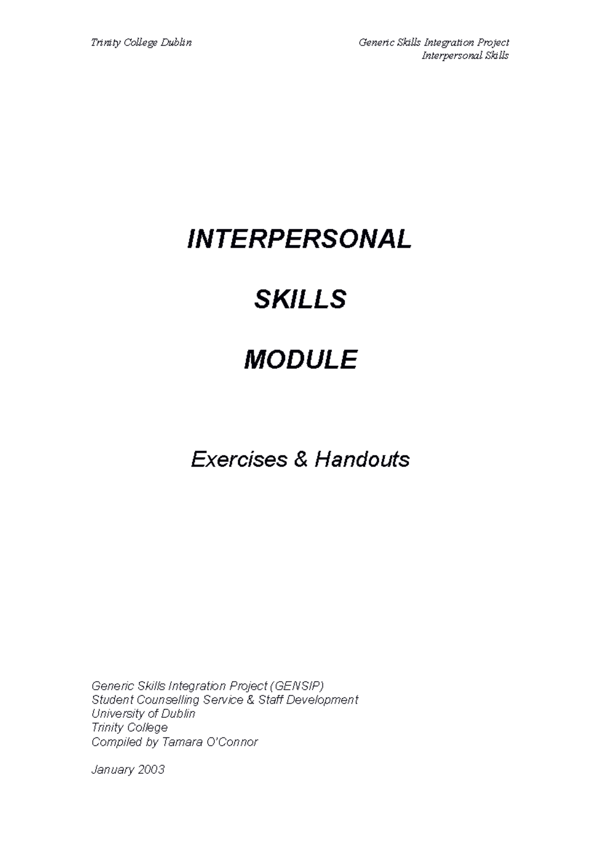 Interpersonal Skills Exercises - Interpersonal Skills INTERPERSONAL ...