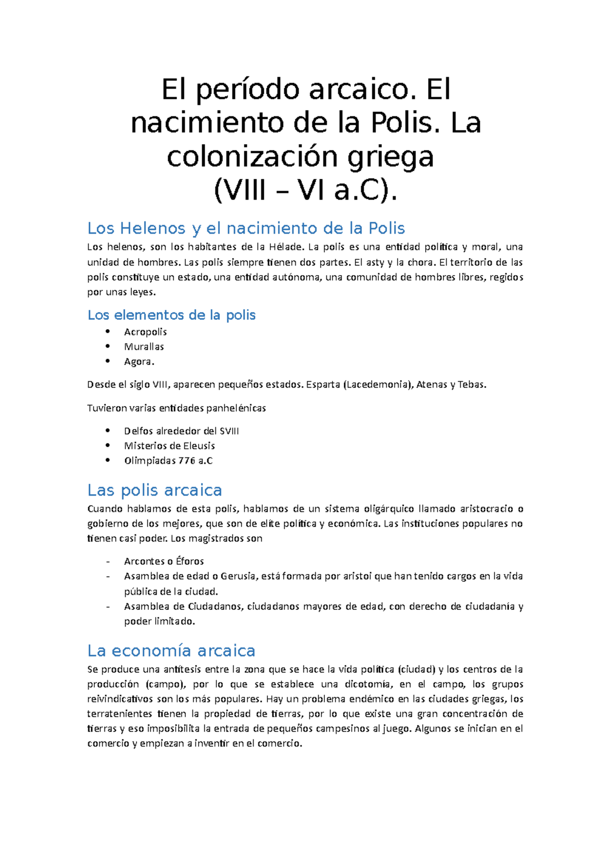Tema 12 - sddsss - El período arcaico. El nacimiento de la Polis. La ...