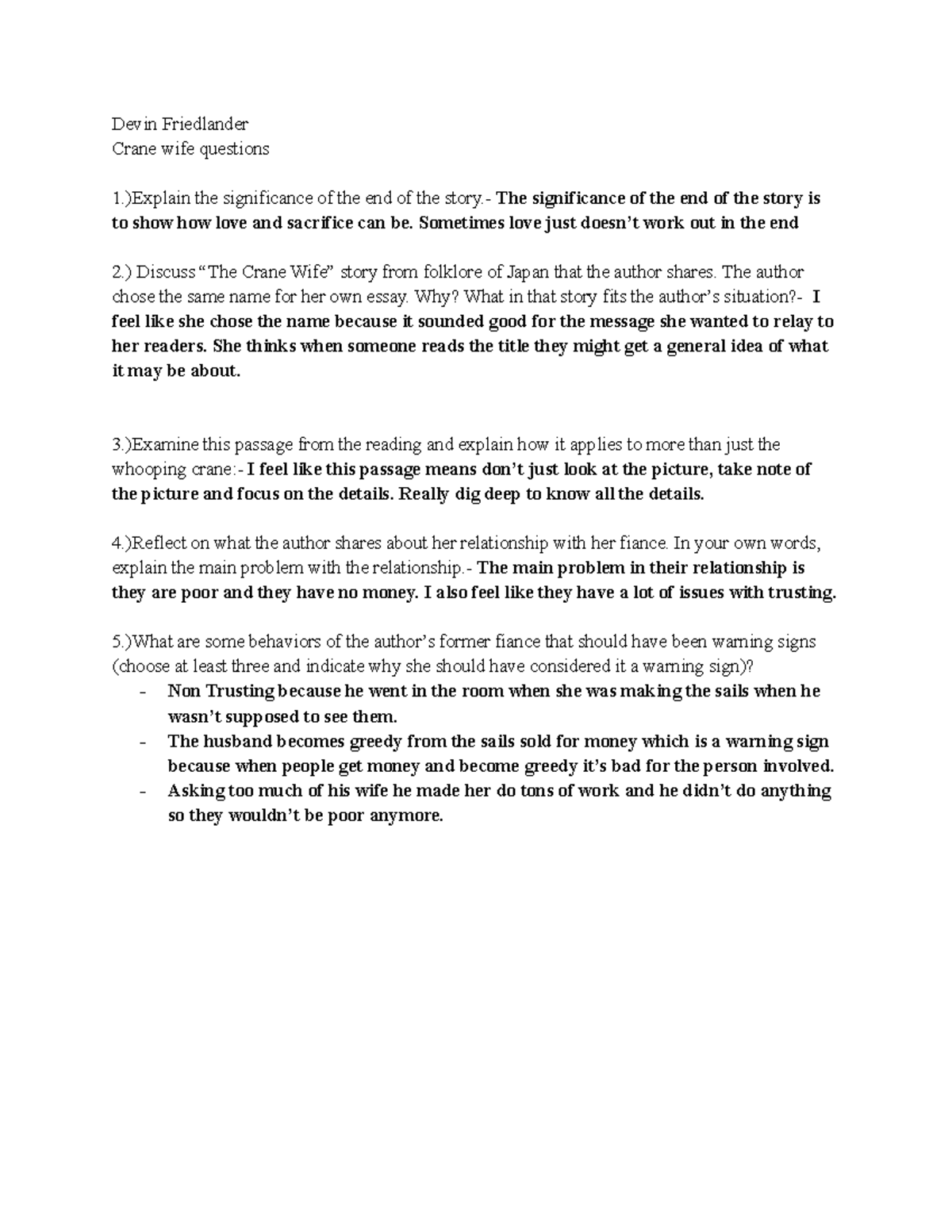 English questions for crane wife - Devin Friedlander Crane wife ...