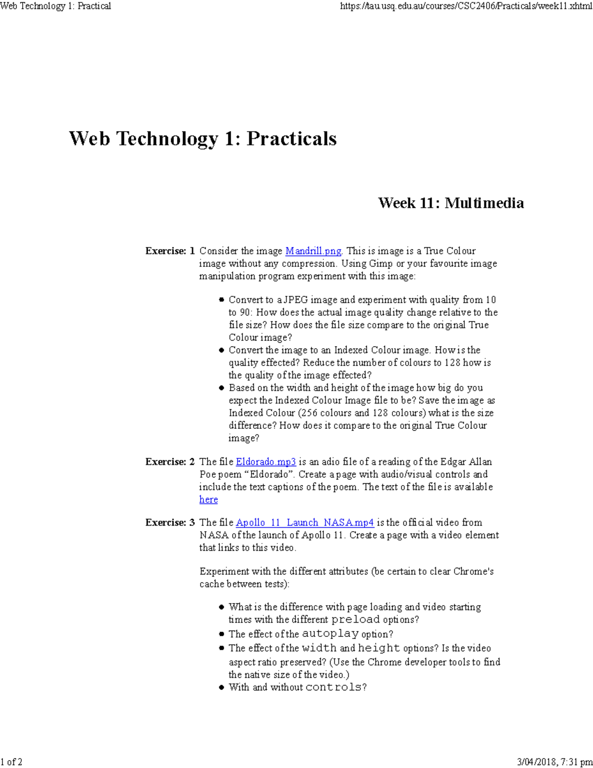Pratical - Week 11 - Practical Exercises - Web Technology 1: Practical ...