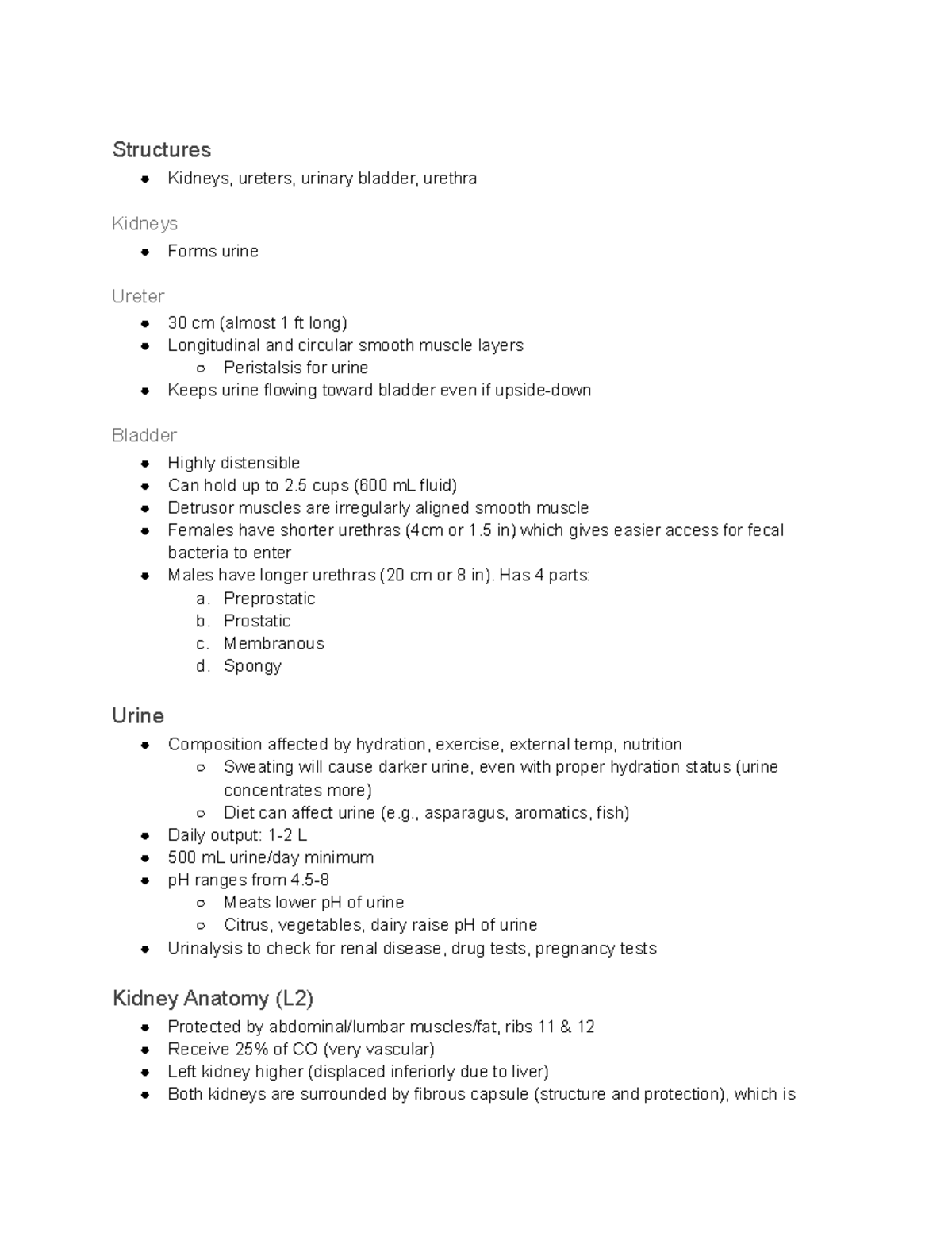 Module 11 Urinary - Structures Kidneys, ureters, urinary bladder ...