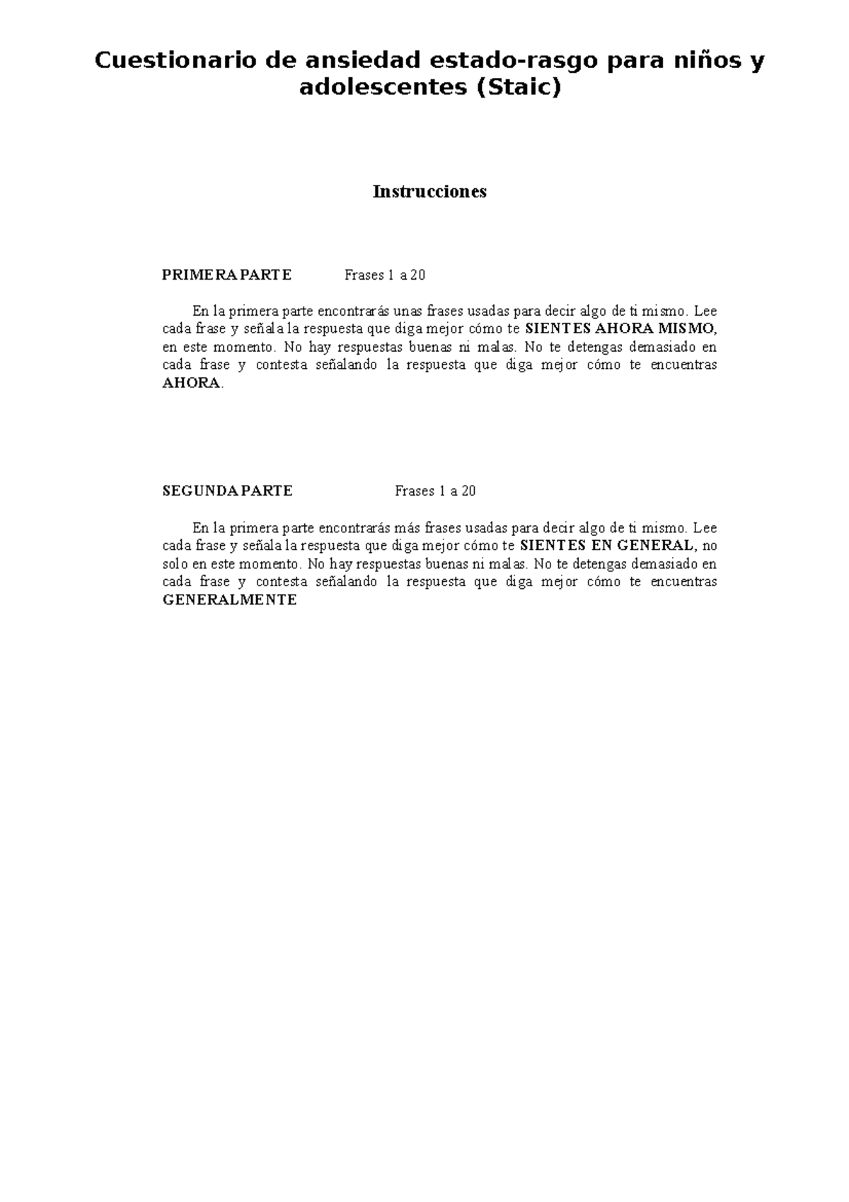 Staic Cuestionario de Ansiedad Estado - rasgo - Cuestionario de ...