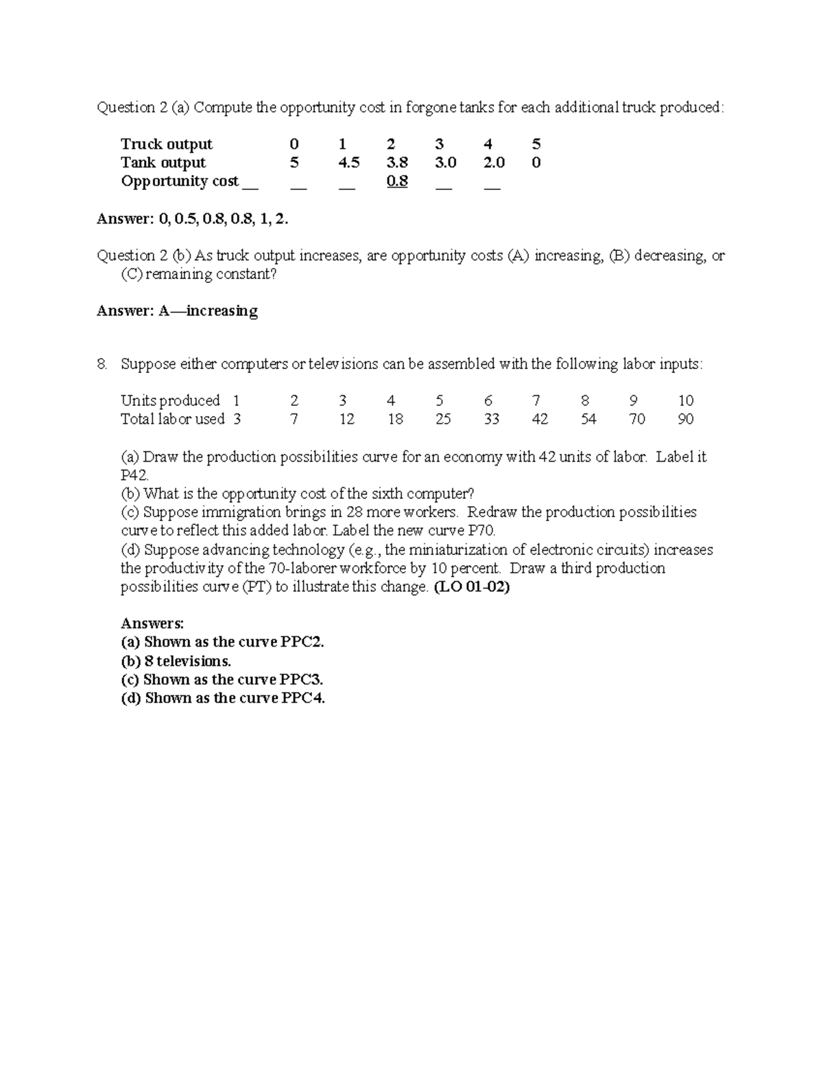 Macroeconomics chapter 1 and 3 - Question 2 (a) Compute the opportunity ...