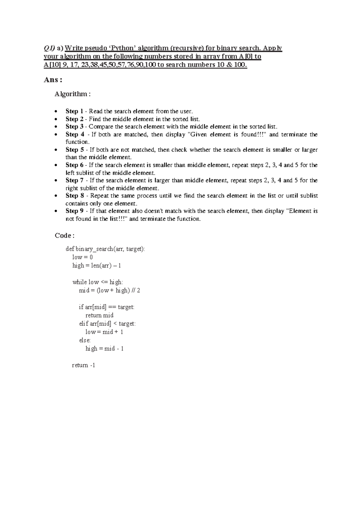 Fds20solve 20questions 20papar 202 - Q1) a) Write pseudo ‘Python’ algorithm (recursive) for ...