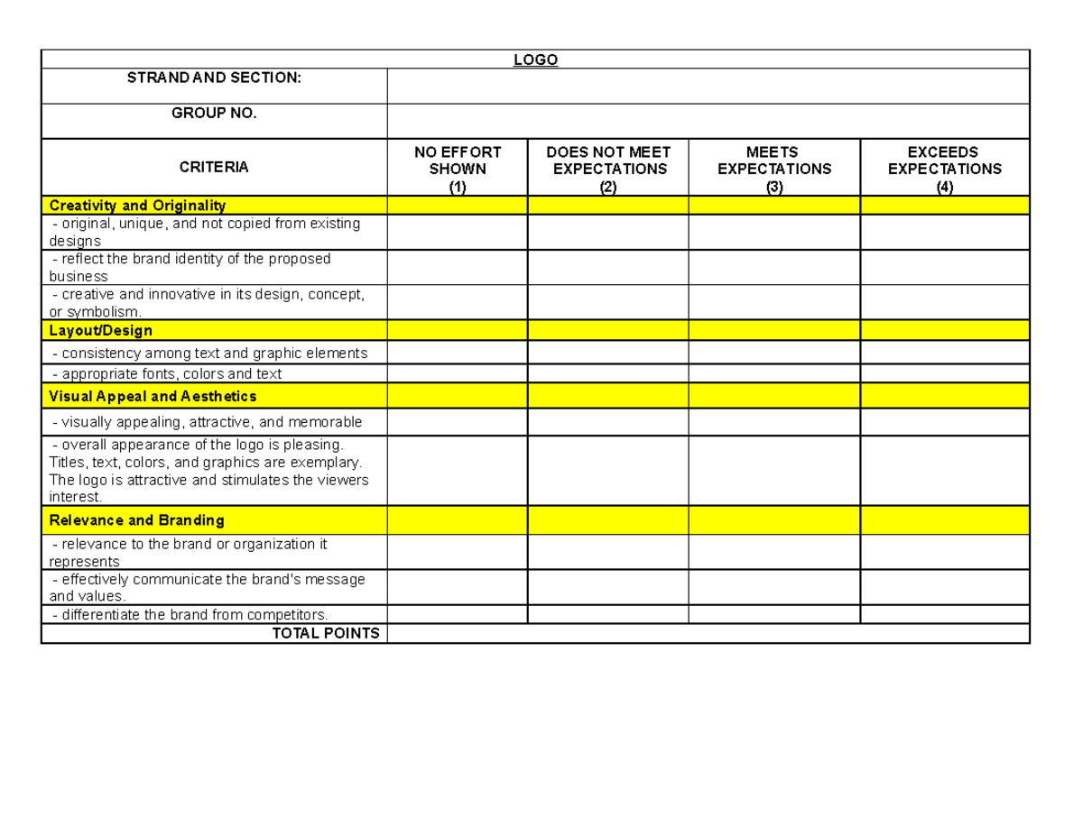LOGO AND Commercial Rubric - LOGO STRAND AND SECTION: GROUP NO ...