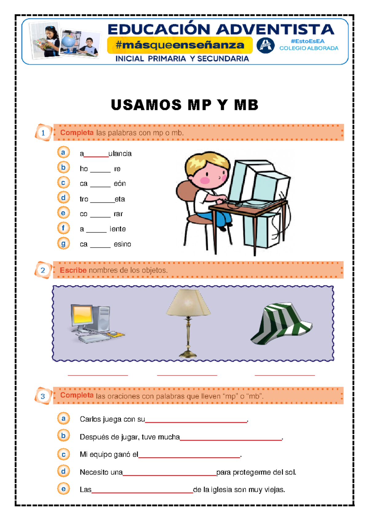 Ficha Comunicacion 1 Usamos-“mp”-y-“mb” Lunes 20 MAYO - Completa ...
