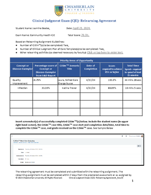 Benchmark Agreement Week 7 - NR446 Clinical Judgment Exam (CJE ...