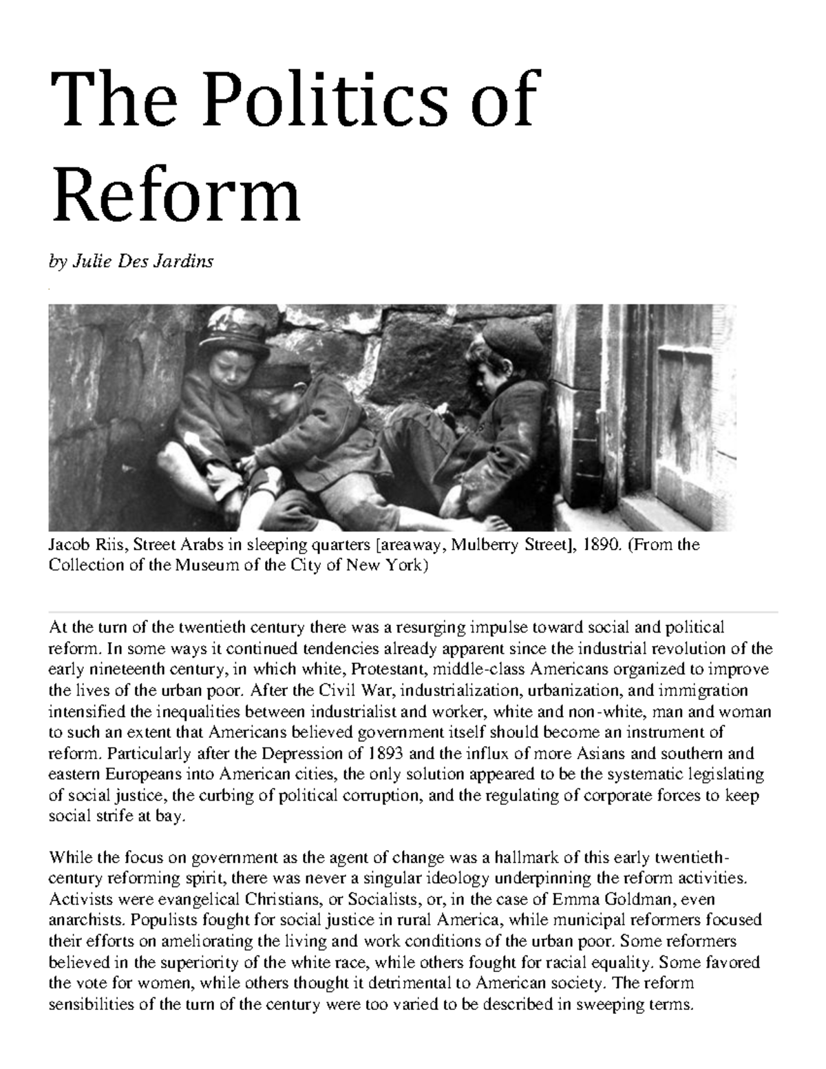 1 The Politics of Reform- Reading - The Politics of Reform by Julie Des ...
