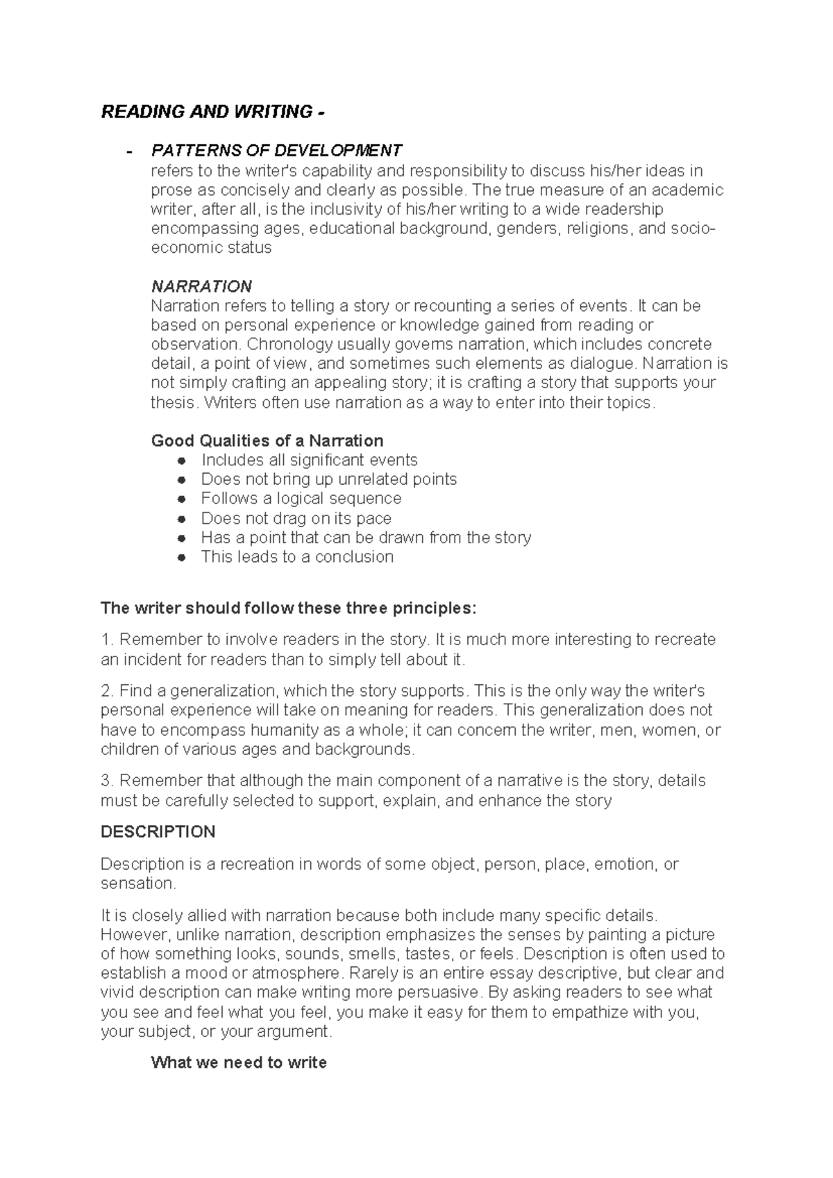 Reading And Writing Lecture Notes - READING AND WRITING - PATTERNS OF ...