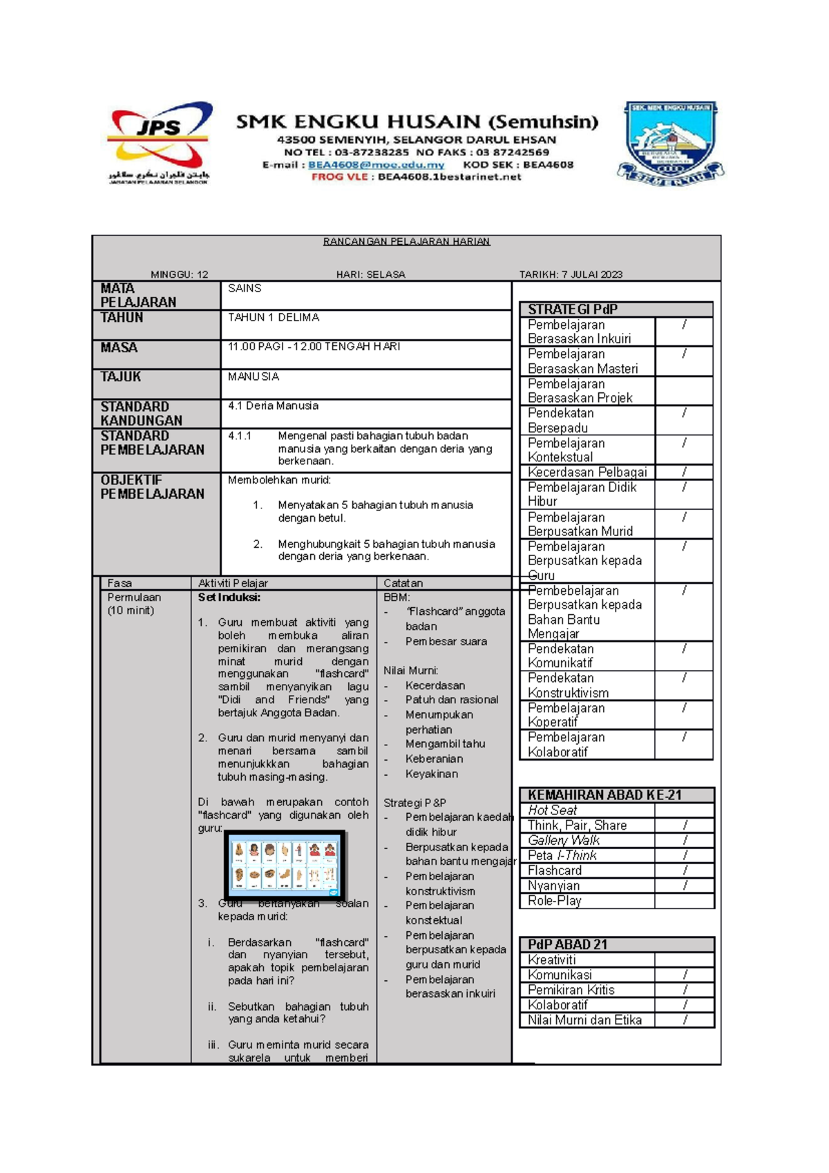 Final RPH Sains Tahun 1 - takjbvhh - RANCANGAN PELAJARAN HARIAN MINGGU ...