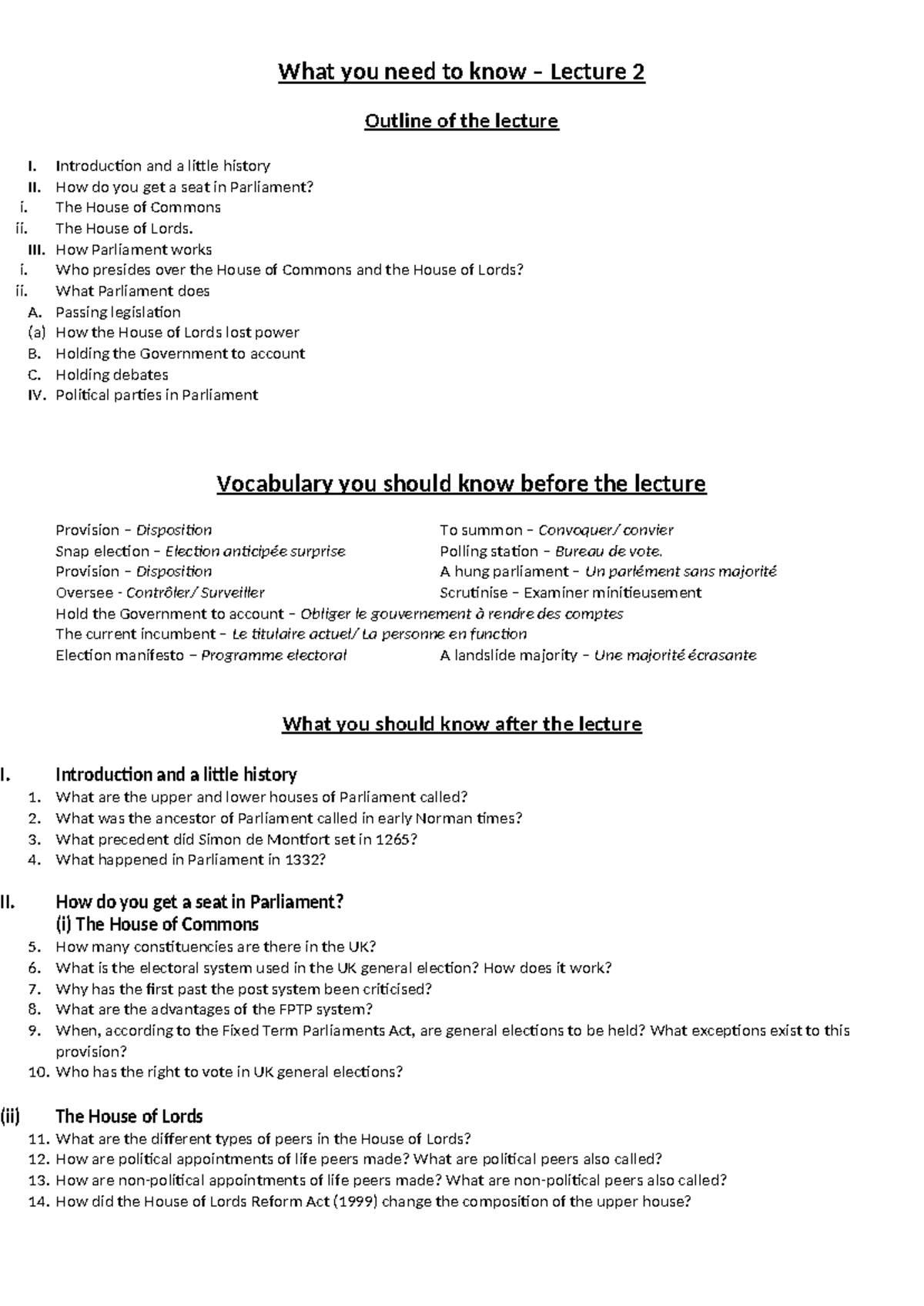 What you should know – Lecture 2 - What you need to know – Lecture 2 ...