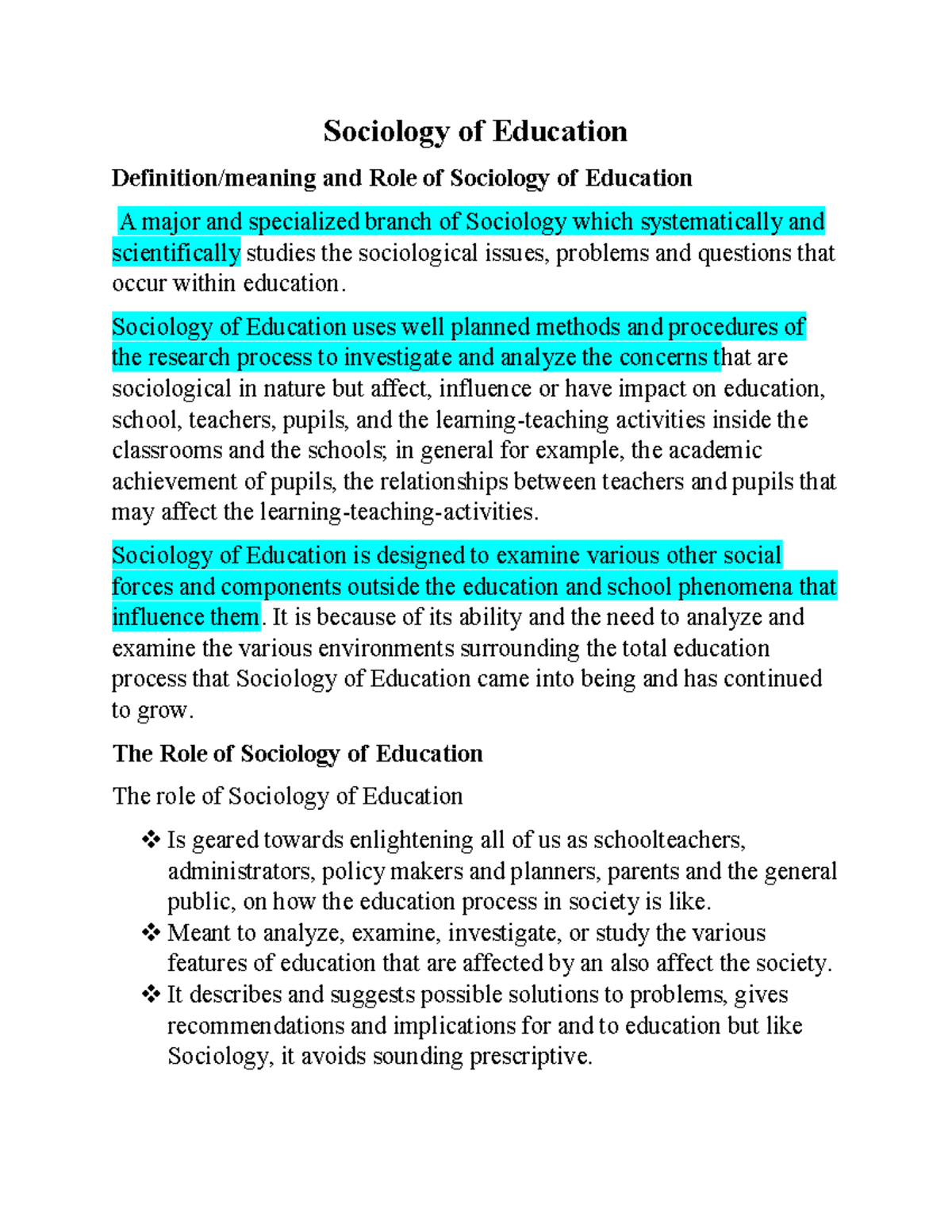 Sociology OF Education Notes Lesson TWO - Sociology of Education ...