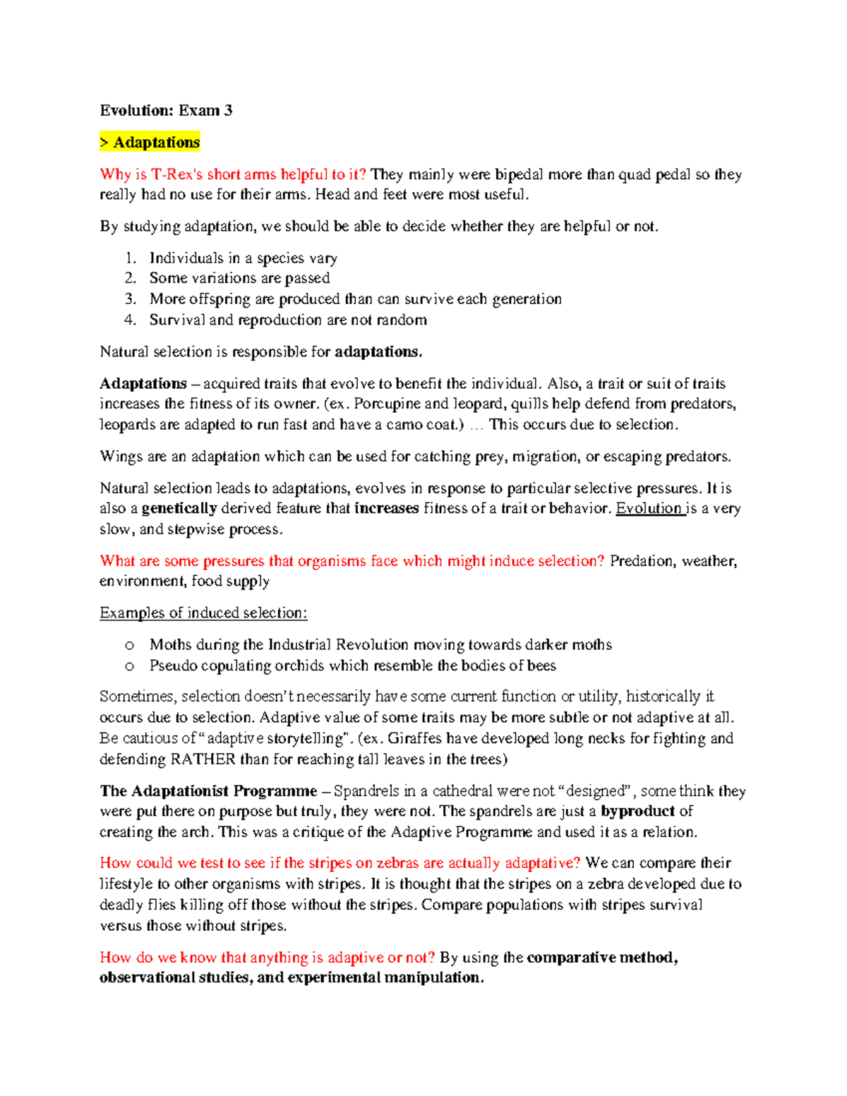 Evolution - Exam 3 Lecture Notes and Practice Material - Evolution ...