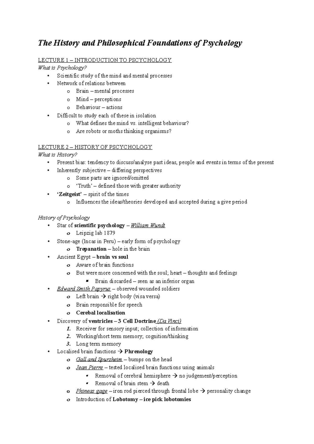 PSYC1001 - lecture - The History and Philosophical Foundations of ...