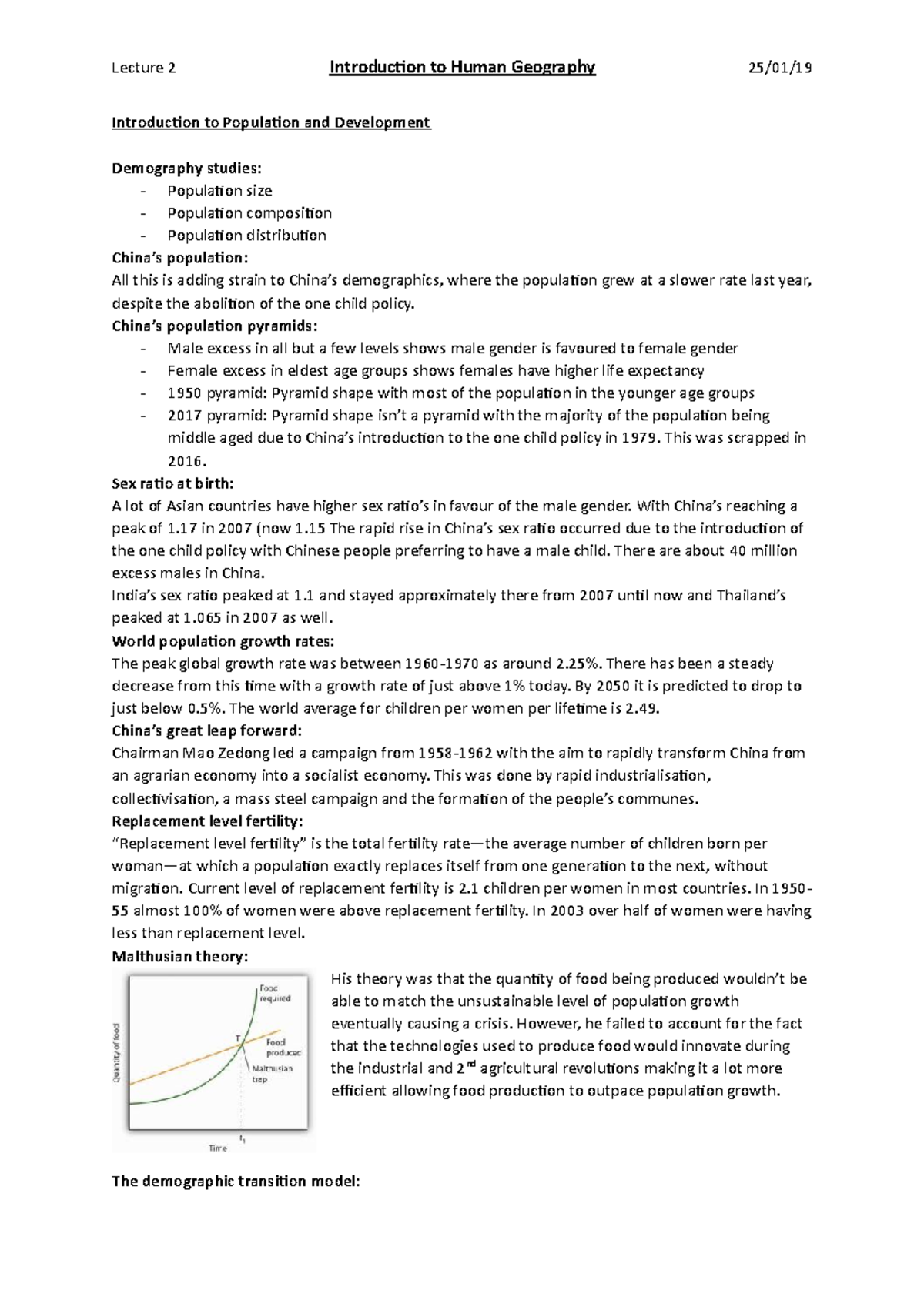 Lecture 2 - Population - Lecture 2 Introduction to Human Geography 25 ...