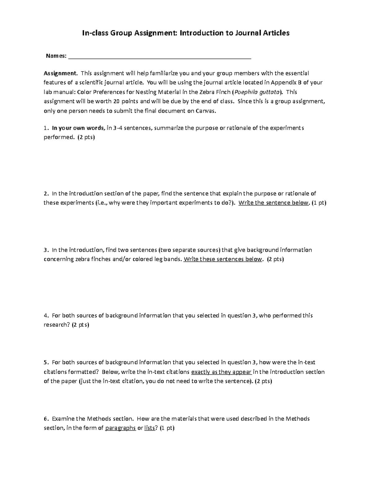 In-class Assignment Introduction to Journal Articles Spring 2022 - In ...