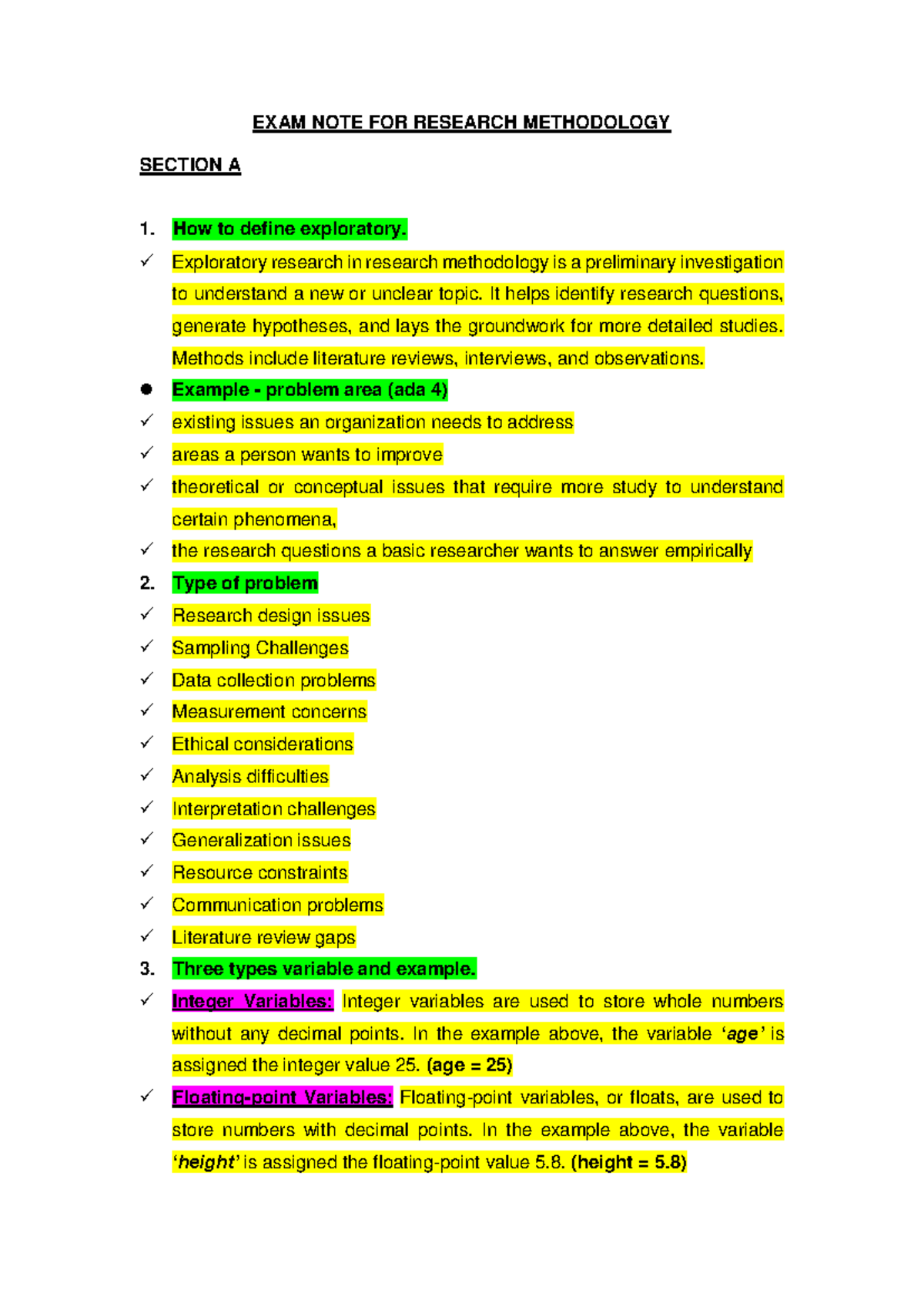 NOTE FOR Research Methodology - EXAM NOTE FOR RESEARCH METHODOLOGY ...