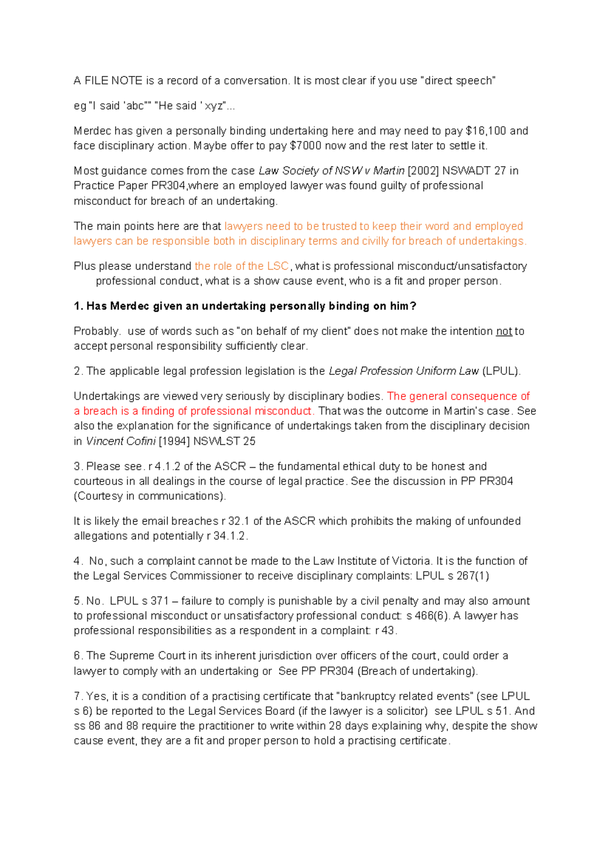 EPR T1 - Submission - A FILE NOTE is a record of a conversation. It is ...