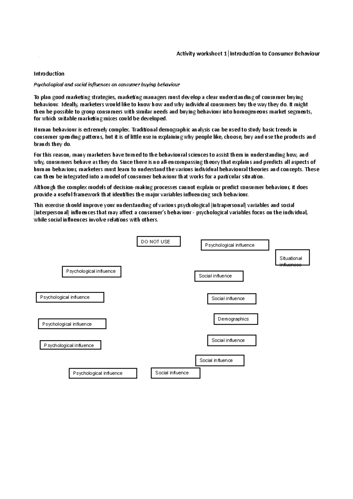 1 Introduction to Consumer Behaviour - Activity worksheet 1 ...