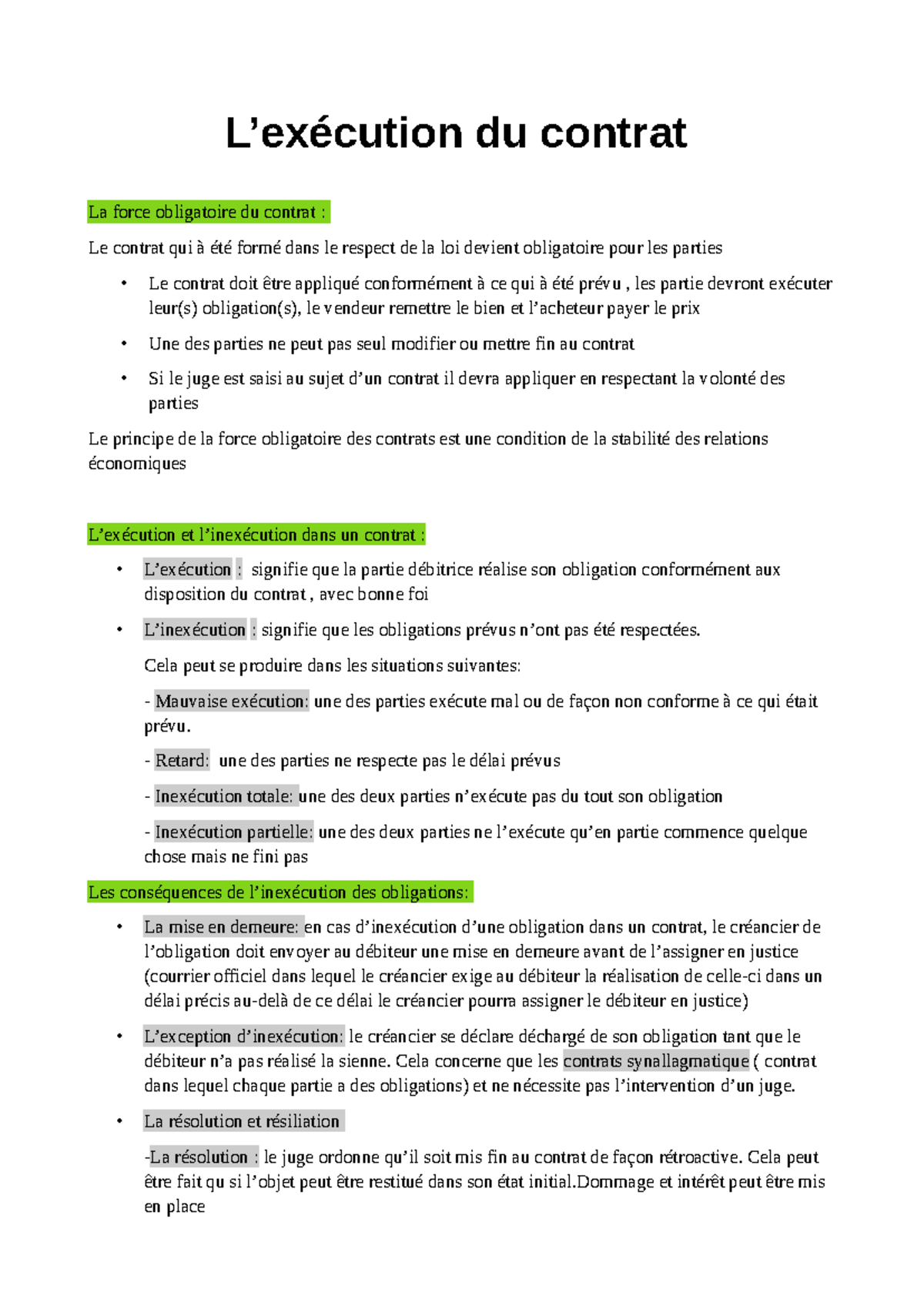 Chapitre 2 droit - fttgvhjguy - L’exécution du contrat La force ...