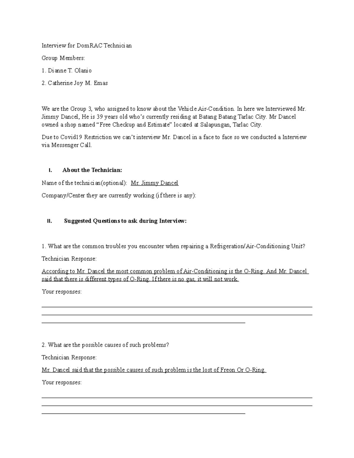 108- Interview - Interview for DomRAC Technician Group Members: Dianne ...