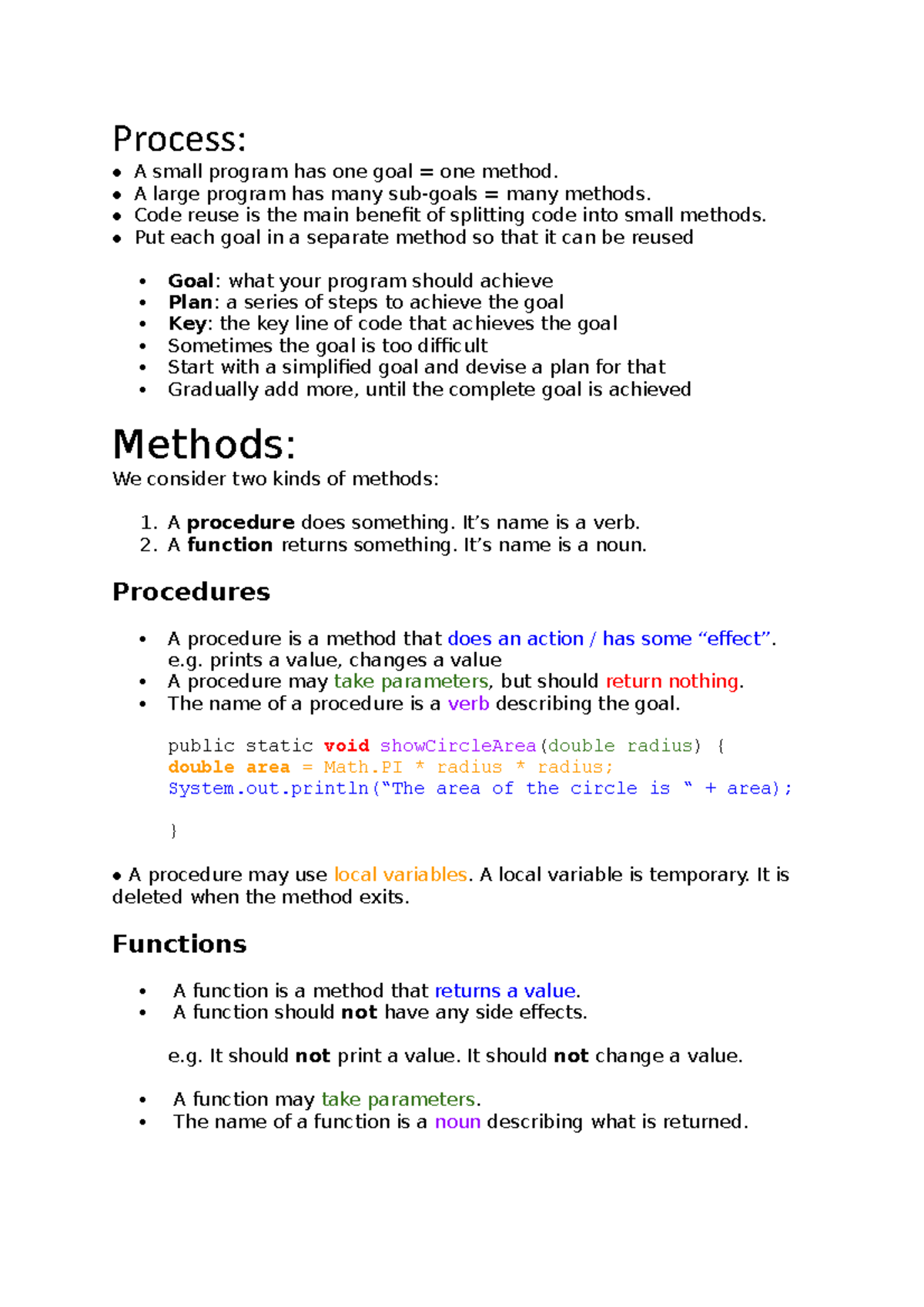 Programming - A summary for final - Process: A small program has one ...