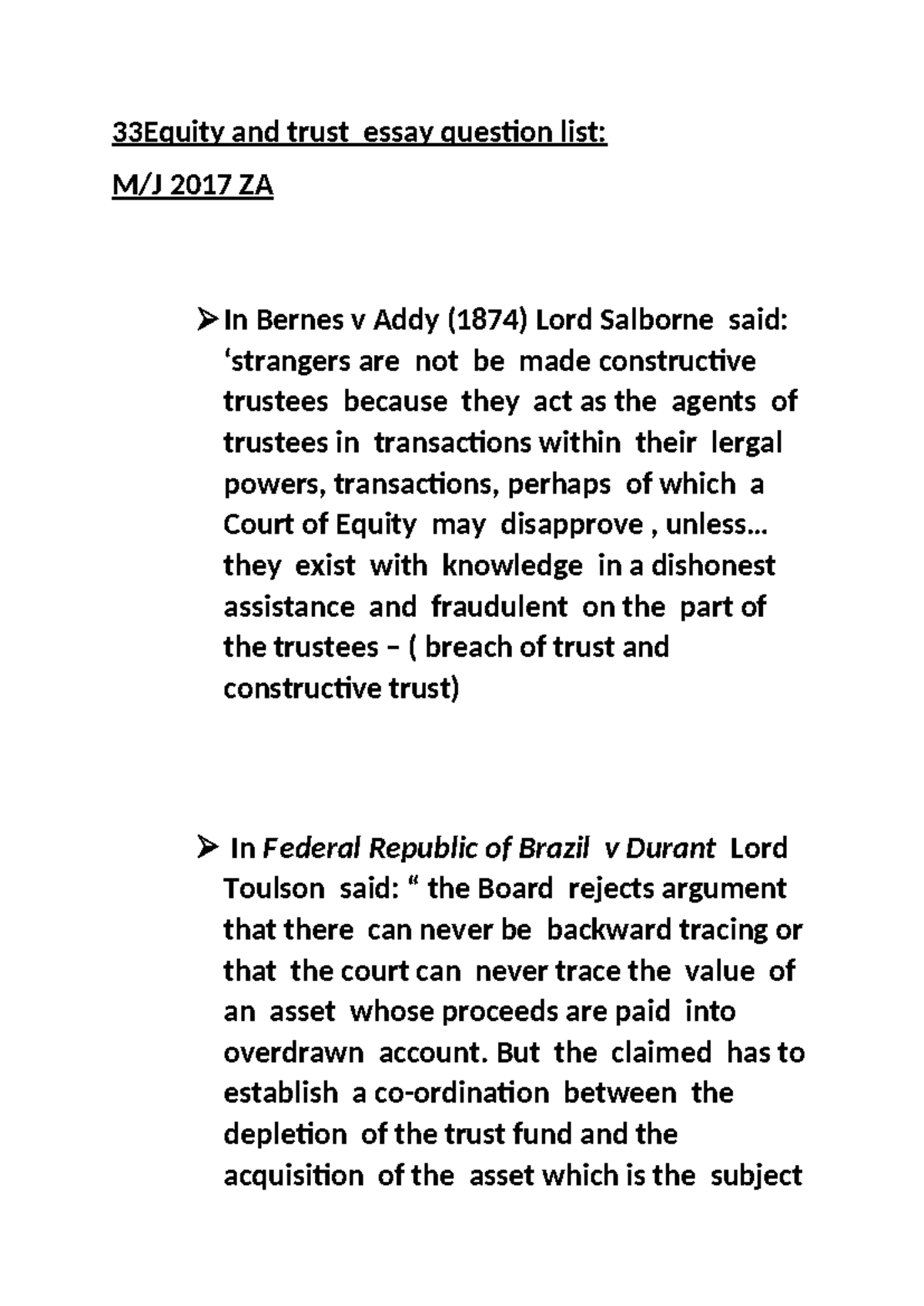 Equity and trust essay question list - .. they exist with knowledge in ...