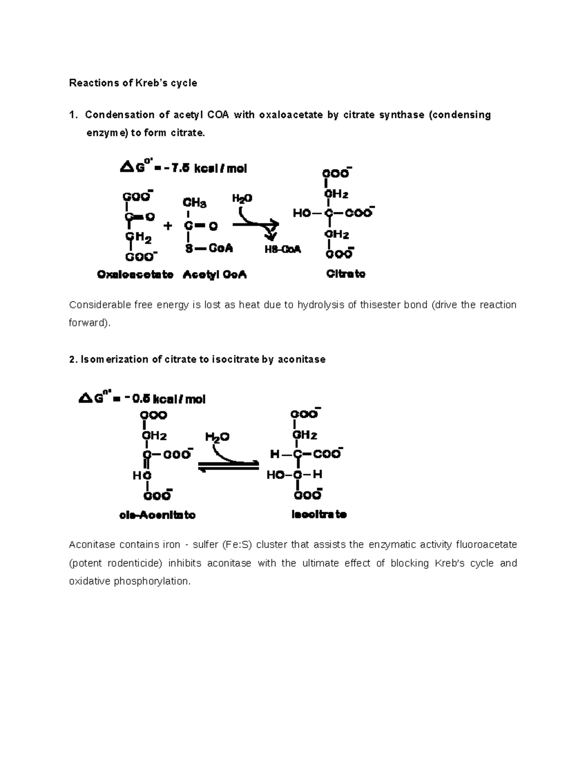 Reactions of Kreb's cycle - Reactions of Kreb’s cycle Condensation of ...