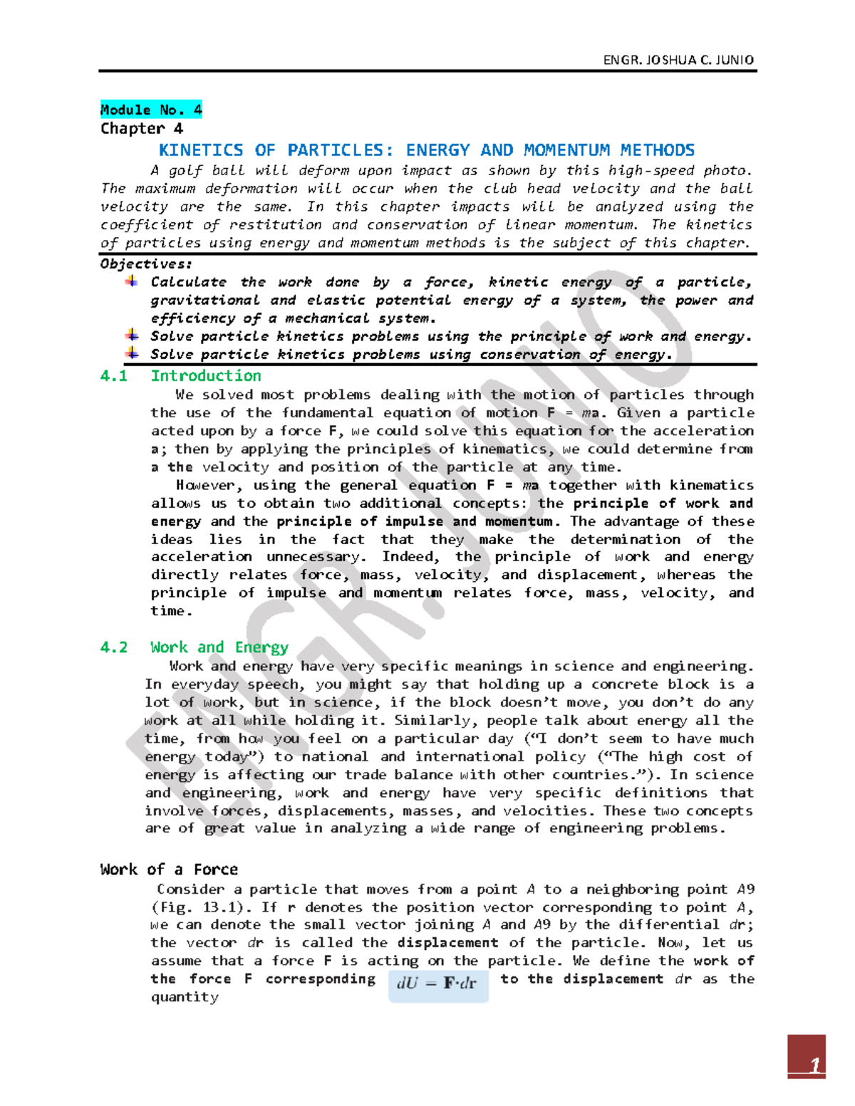Module 4 - awseqwe - Module No. 4 Chapter 4 KINETICS OF PARTICLES ...