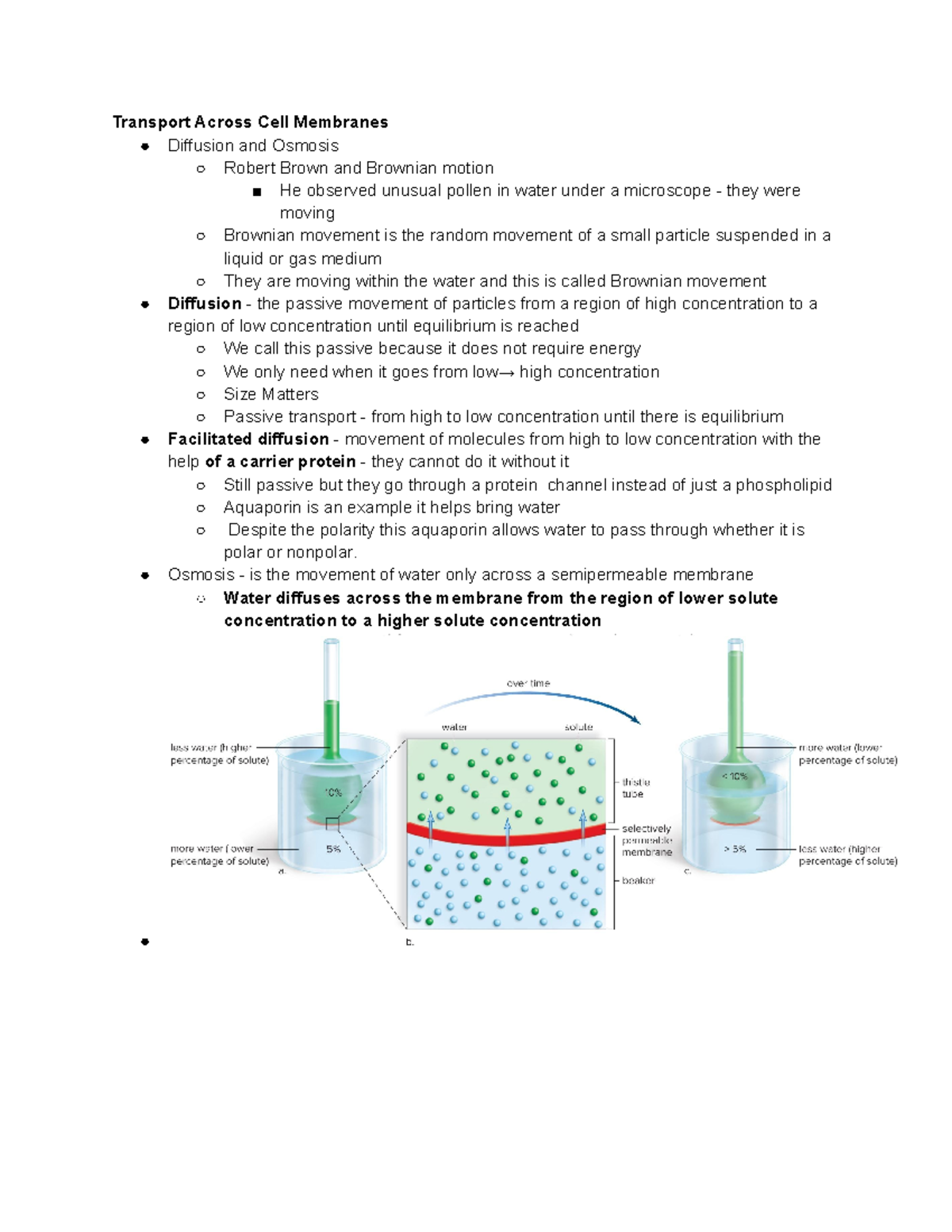 bio 1012 Lab 5 Notes - Transport Across Cell Membranes Diffusion and ...