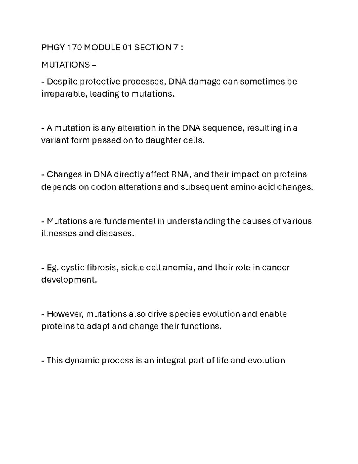 Mutations - PHGY 170 MODULE 01 SECTION 7 : MUTATIONS – Despite ...