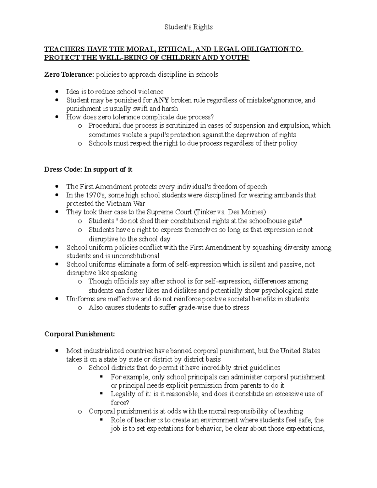 Student's Rights - Student's Rights TEACHERS HAVE THE MORAL, ETHICAL ...