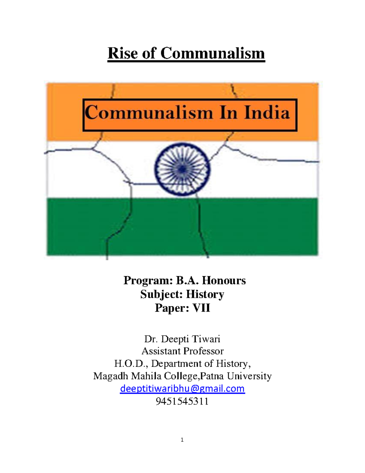 Rise of Communalism converted - Rise of Communalism Program: B. Honours ...