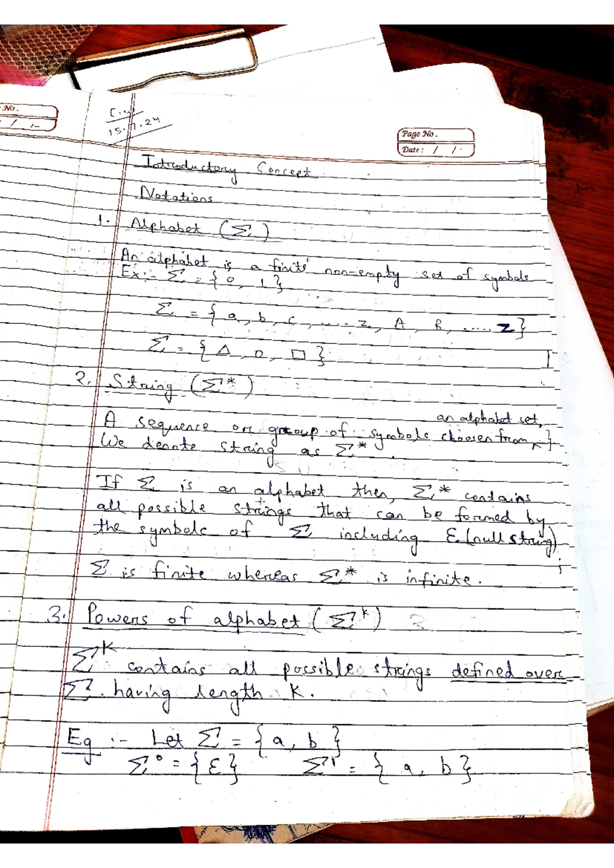 Flat continuing - toc note - Page No. 15. Date: Introductory Concept ...
