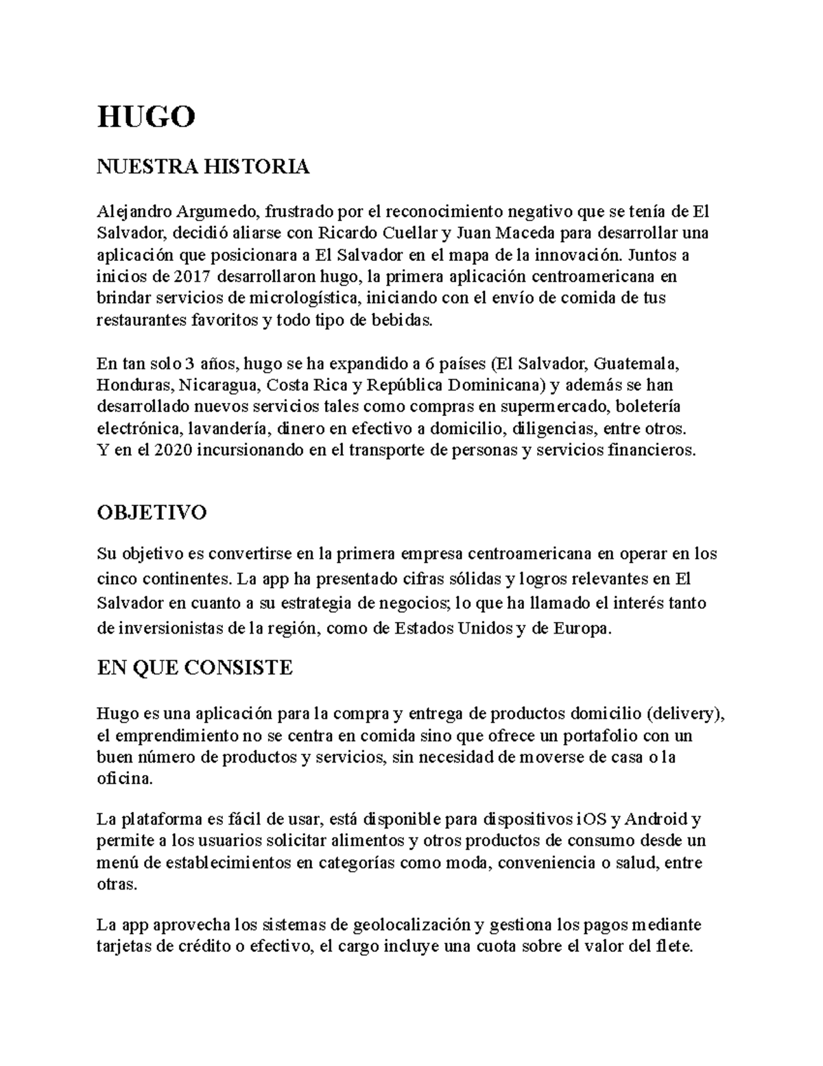 HUGO - Apuntes 1 - HUGO NUESTRA HISTORIA Alejandro Argumedo, frustrado ...