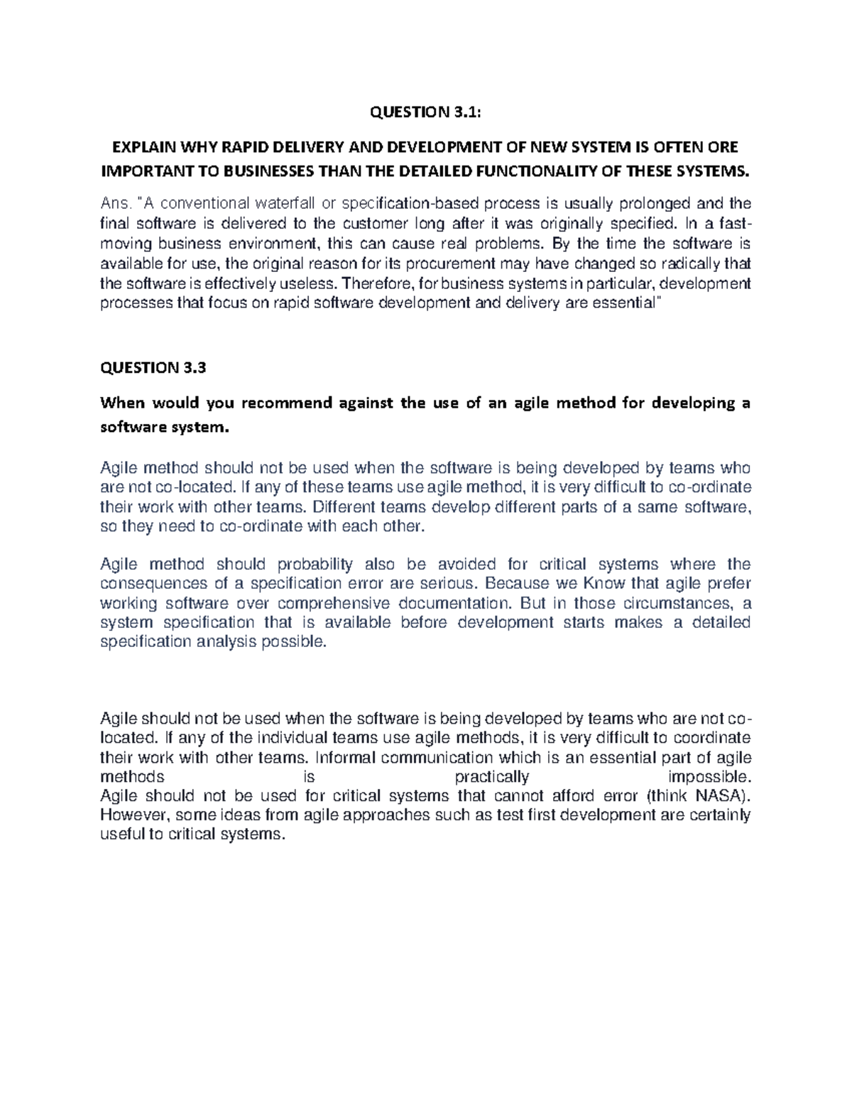 Assignment Solution Question 3 ( Software Engineer) - QUESTION 3: EXPLAIN WHY RAPID DELIVERY AND ...