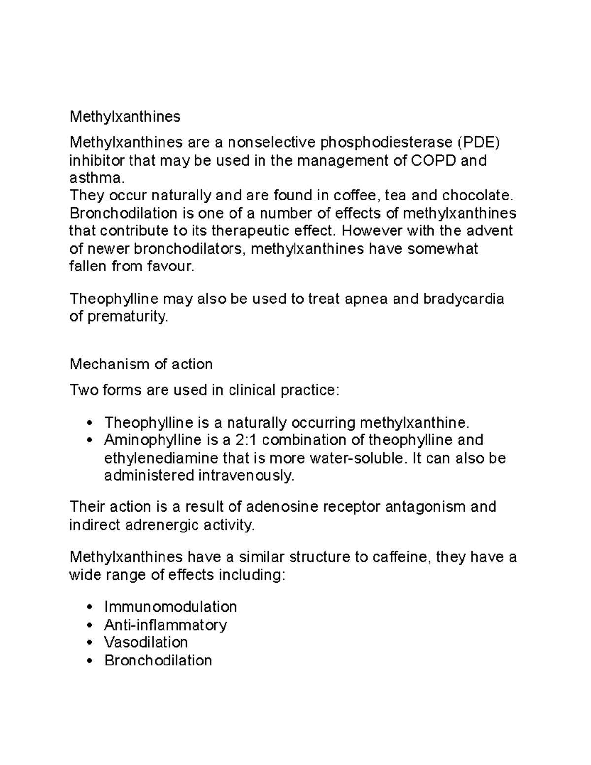 Methylxanthines - Lecture notes 1 - Methylxanthines Methylxanthines are ...