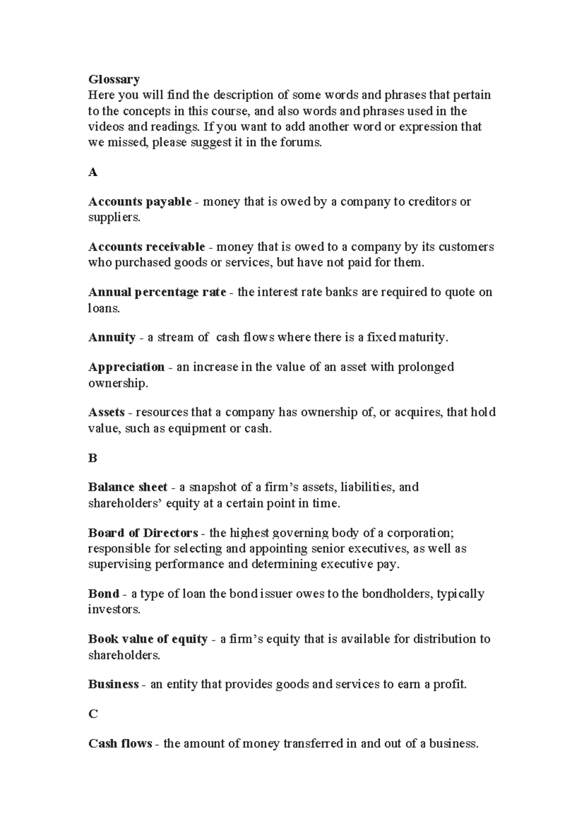 The general terms of finance - Glossary Here you will find the ...